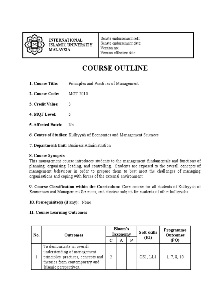MGT 2010 Course Outline | Download Free PDF | Test (Assessment) | Learning