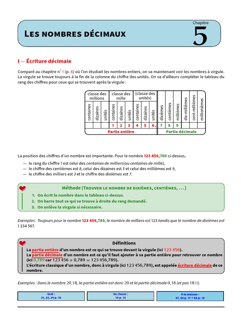 Les Nombres Decimaux Cours | PDF | Décimal | Nombre
