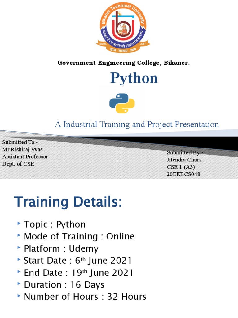 Python: A Industrial Training and Project Presentation | PDF | Python ...