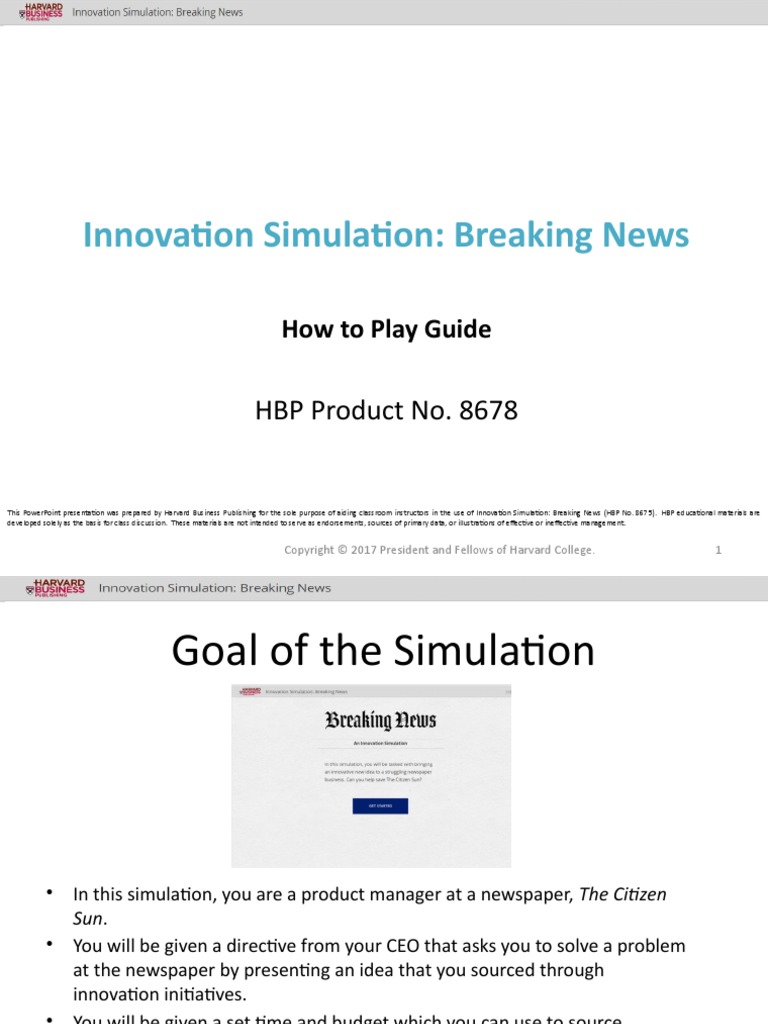 Innovation Simulation: Breaking News: HBP Product No. 8678 | PDF ...