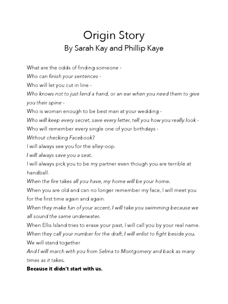 Origin Story: by Sarah Kay and Phillip Kaye | PDF