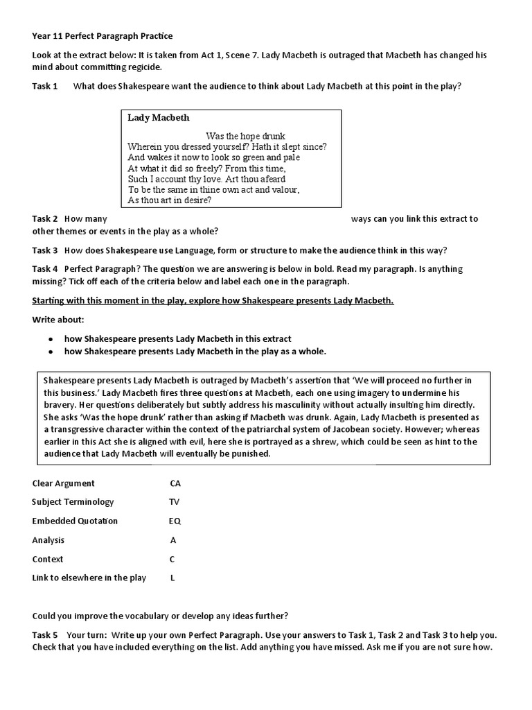 Lady Macbeth Analysis and Paragraph Guide | PDF | Macbeth | William ...