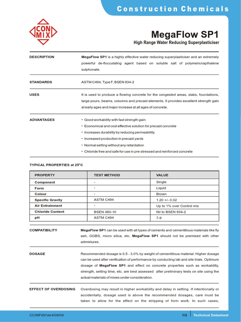 Megaflow Sp1: High Range Water Reducing Superplasticiser | Download ...