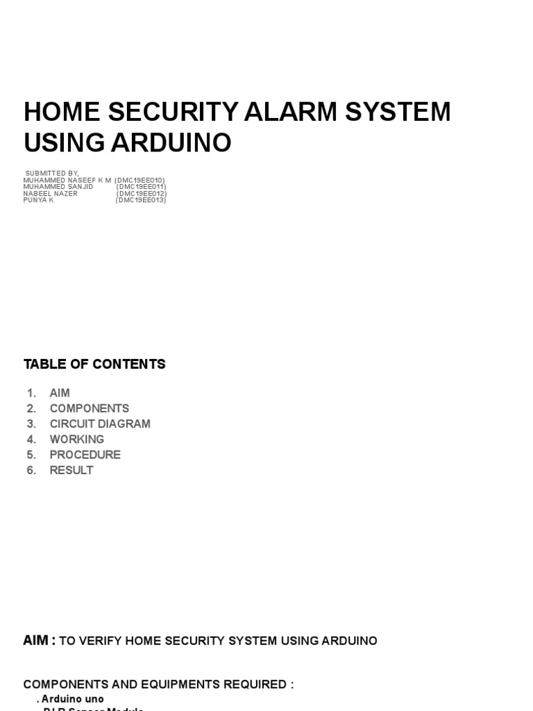 Home Security Alarm System Using Arduino: Submitted By | PDF