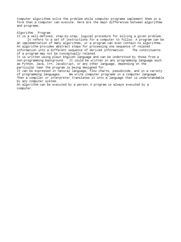 Difference Between Algorithm and Program | PDF Difference Between Algorithm and Program | PDF