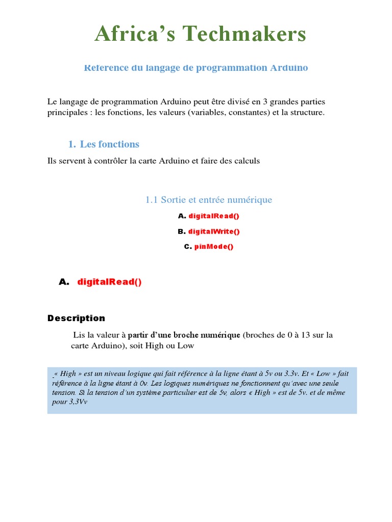 Reference Du Langage de Programmation Arduino | PDF | Programmation informatique | Variable ...