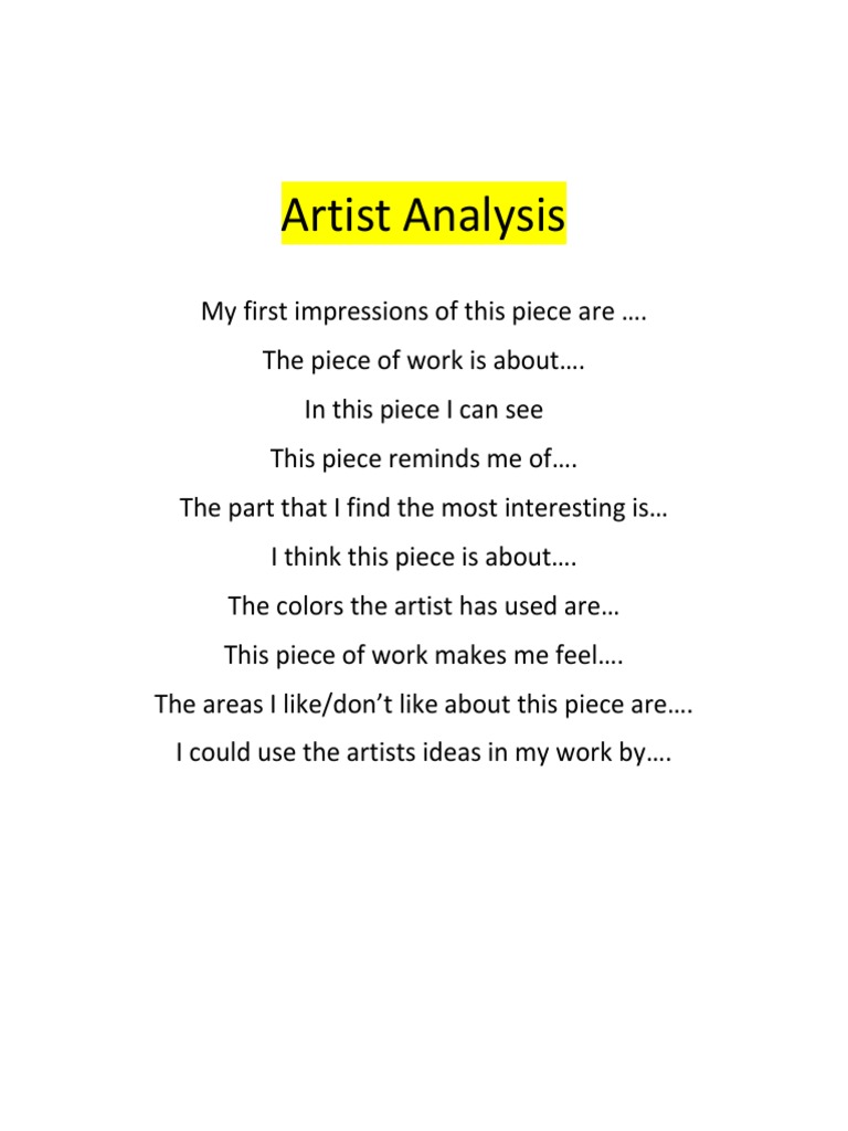 Artist Analysis | PDF | Home & Garden | Art