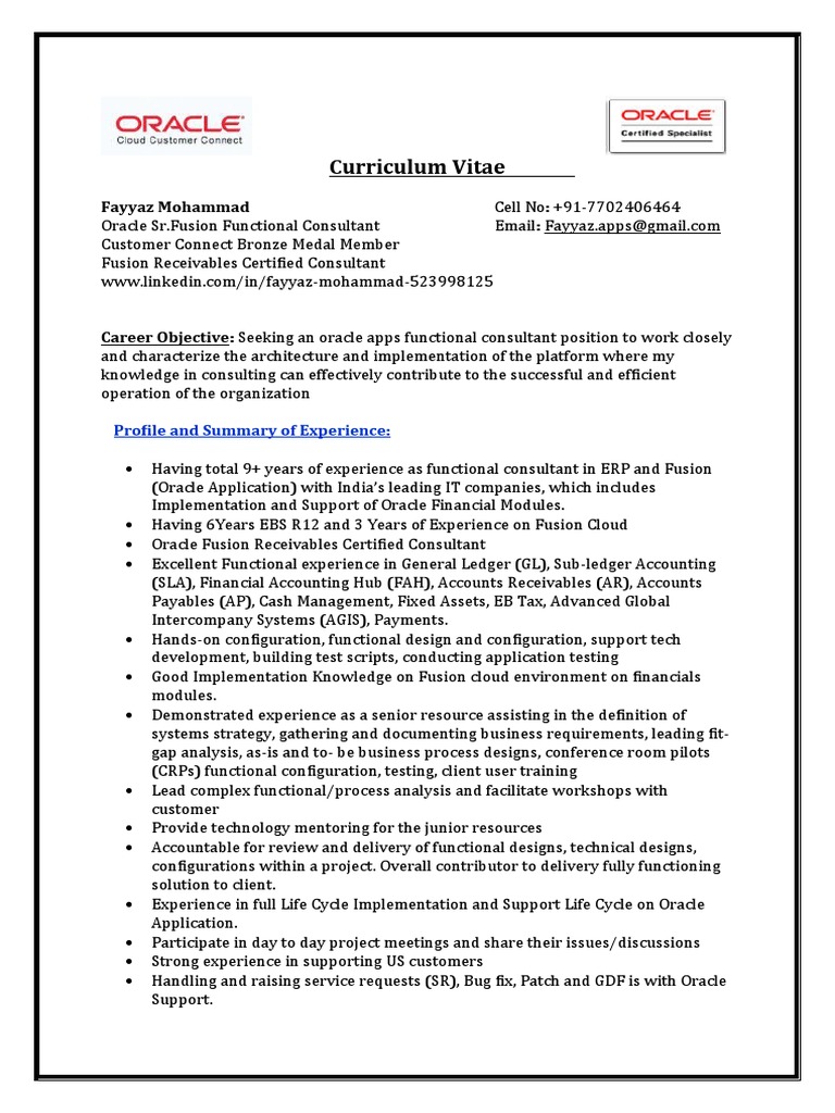 Fayyaz - Resume Oracle Fusion Functional 9+yrs | PDF | Accounts Payable ...