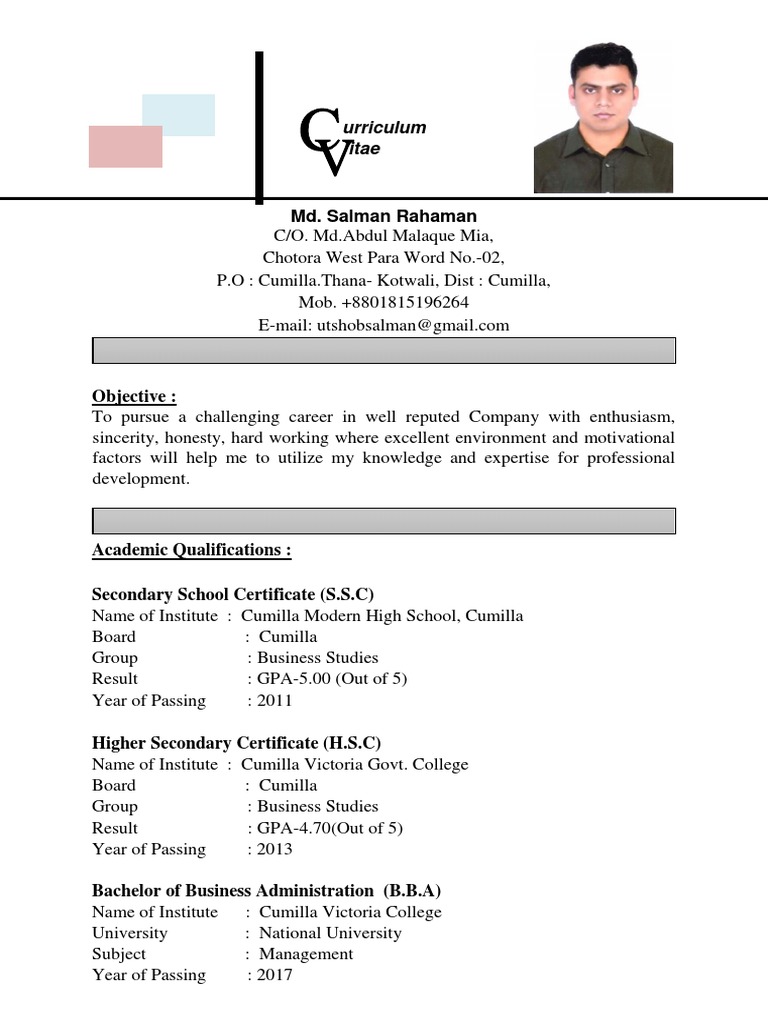 Md. Salman Rahaman CV With MBA | PDF