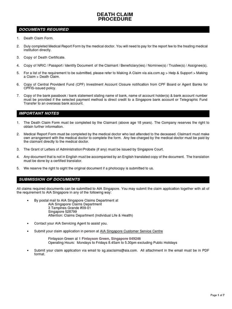 Death Claim Procedure: Documents Required | PDF | Payments | Insurance
