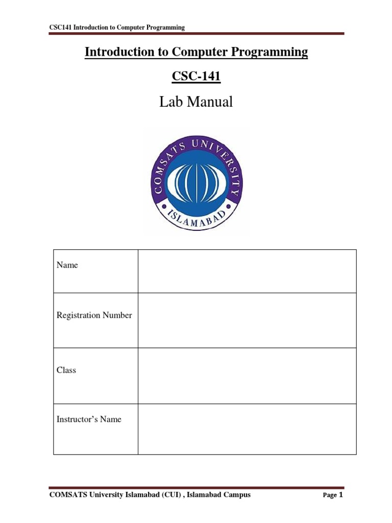 Csc 141 Icp Lab Manual Pdf Control Flow Debugging 