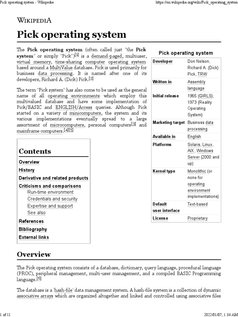 Pick Operating System - Wikipedia | PDF | Systems Engineering | Data ...