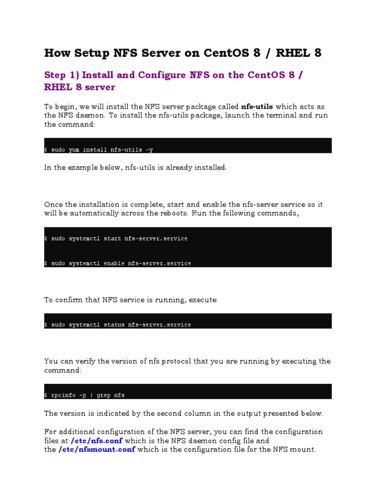 NFS Server Setup on CentOS/RHEL 8 | PDF | Sudo | System Software