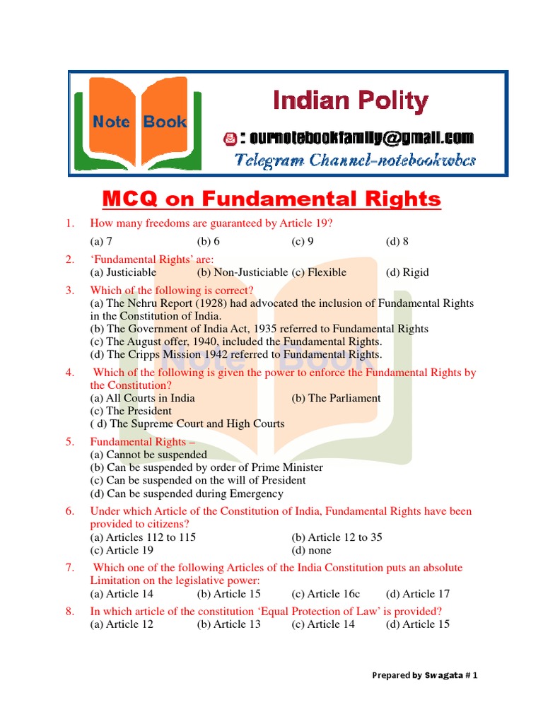 MCQs on Fundamental Rights in India | PDF | Habeas Corpus ...