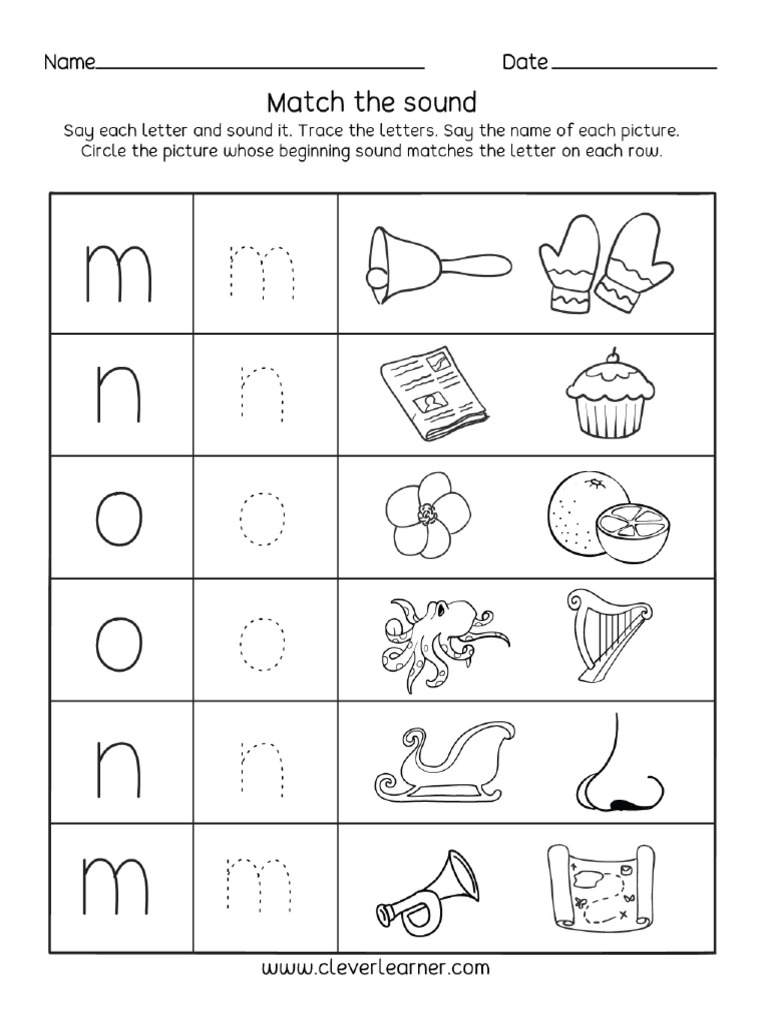 Letter Sound Matching Preschool Activity Worksheet M N o 2 | PDF