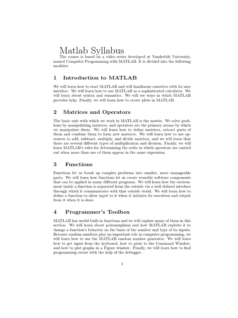 Matlab Syllabus | Download Free PDF | Matlab | Matrix (Mathematics)