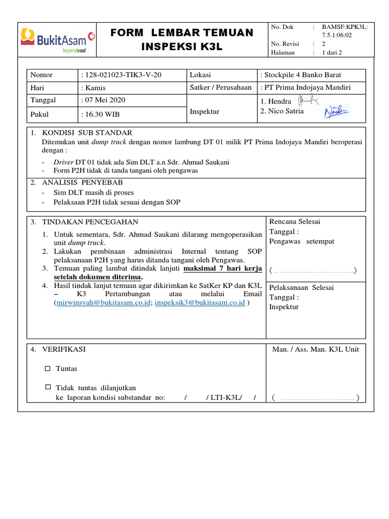 Form Lembar Temuan Inspeksi K3L | PDF
