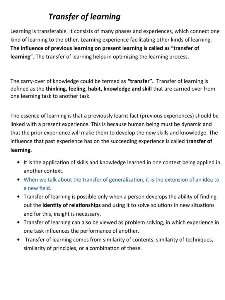 Transfer of Learning | PDF | Learning | Theory