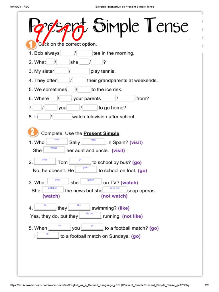 Ejercicios Interactivos de Presente Simple | PDF