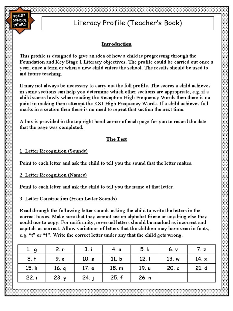Literacy Profile (Teacher's Book) | PDF | Consonant | Languages