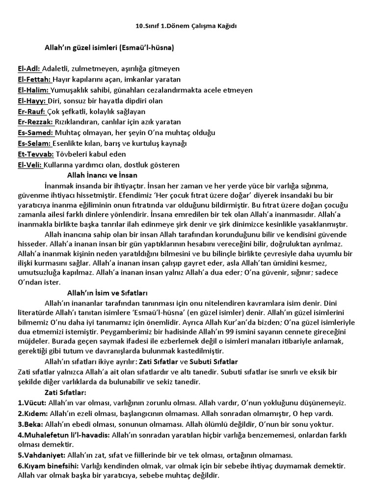 10.sinif Din Kulturu 1. Donem Ders Notlari | PDF