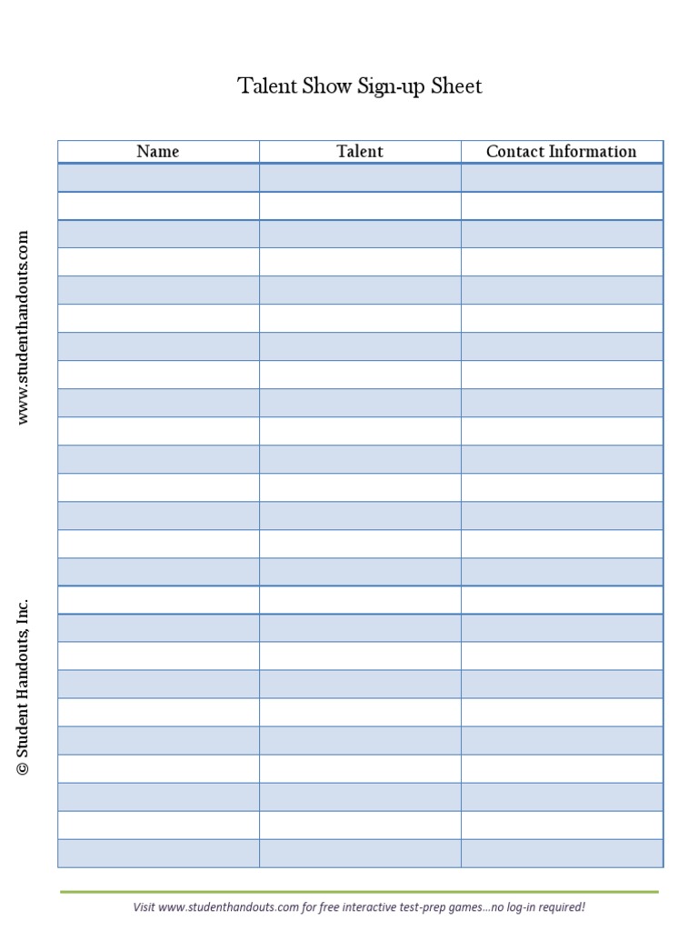 Talent Show Sign-up Sheet Template | PDF | Career & Growth