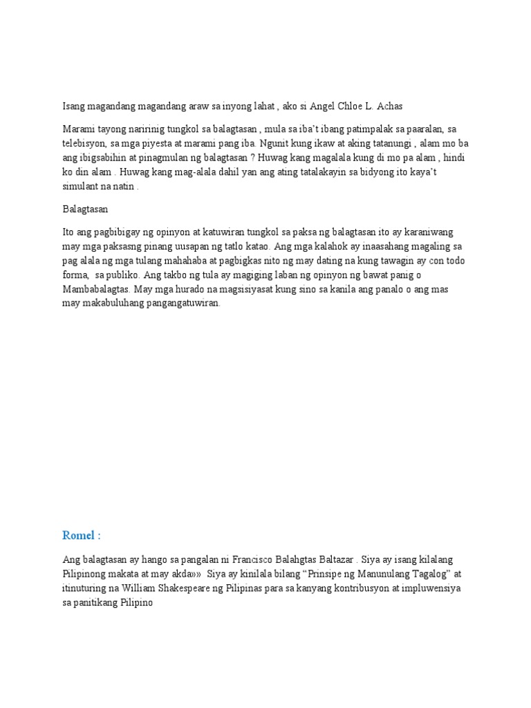 FILIPINO Balagtasan | PDF