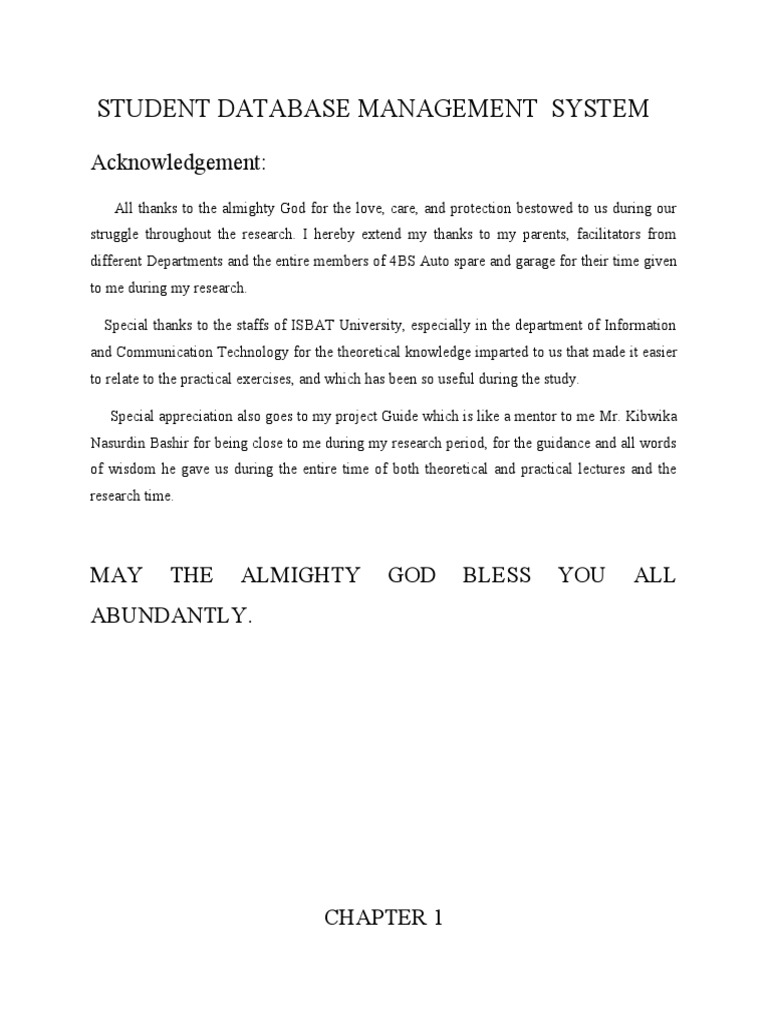 Student Database Management System: Acknowledgement | PDF | Test ...
