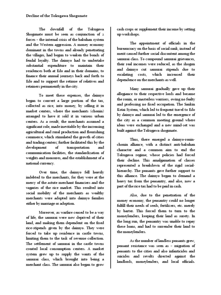 Decline of The Tokugawa Shogunate | PDF | Samurai | Economies