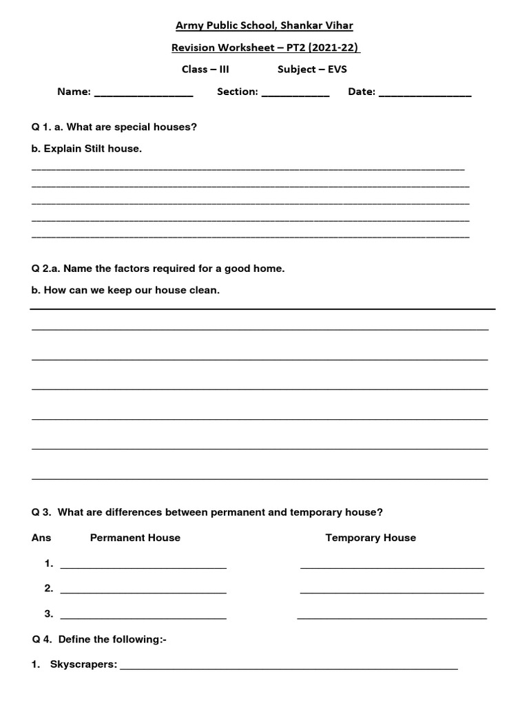 Revision Worksheet For Class 3 | PDF