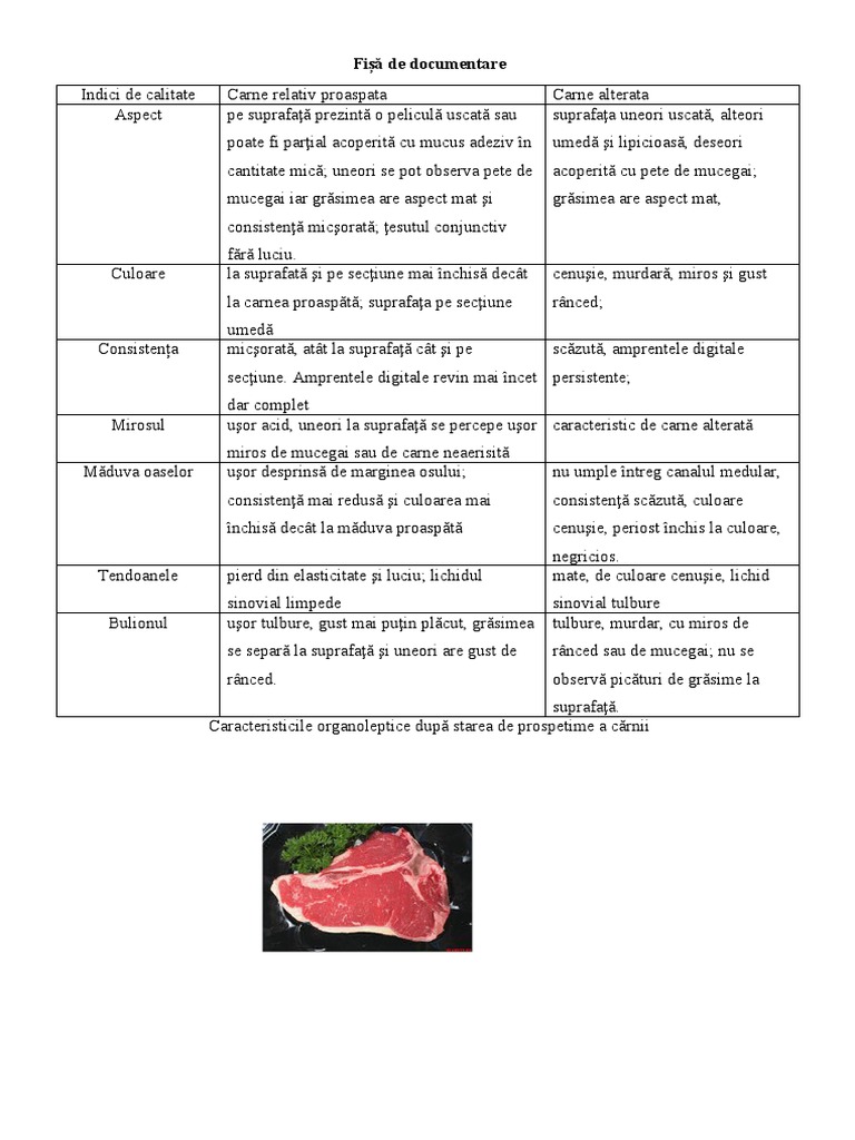 Fișă de Documentare. Prospetime Carnedocx | PDF