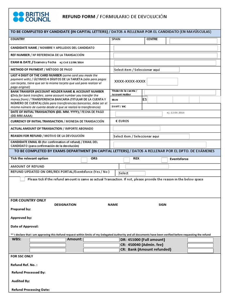 British Council Online Refund Form. | PDF | Wire Transfer | Service ...