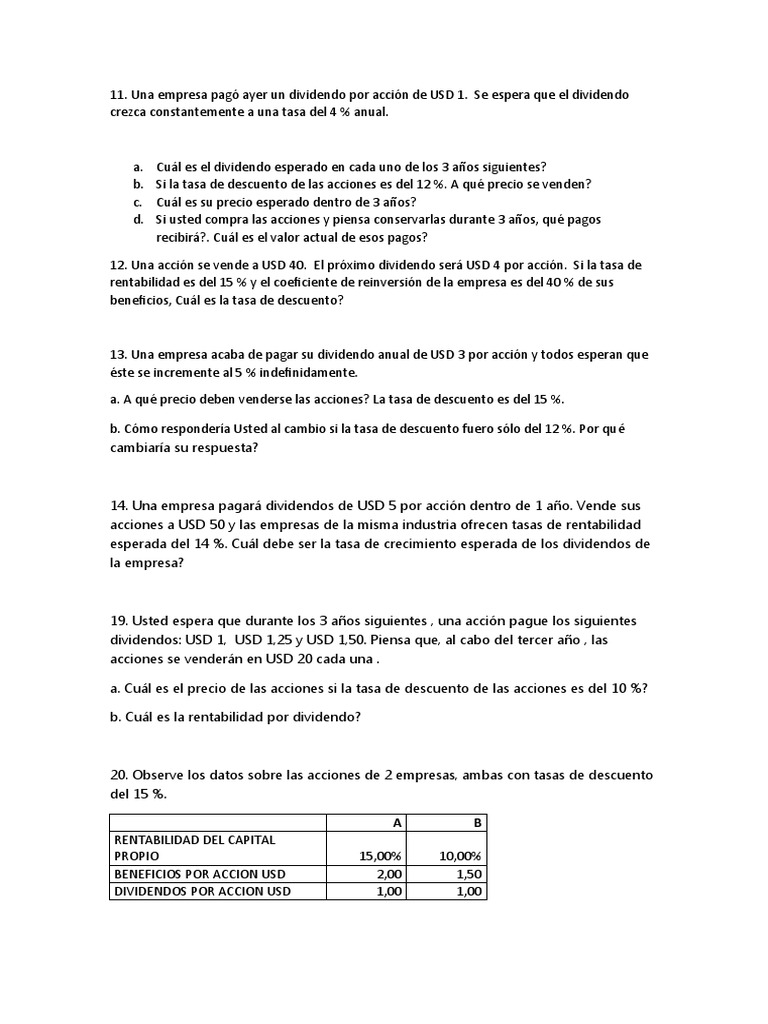 Ejercicios Bonos y Acciones 1 | PDF | Compartir (Finanzas) | Economía Financiera