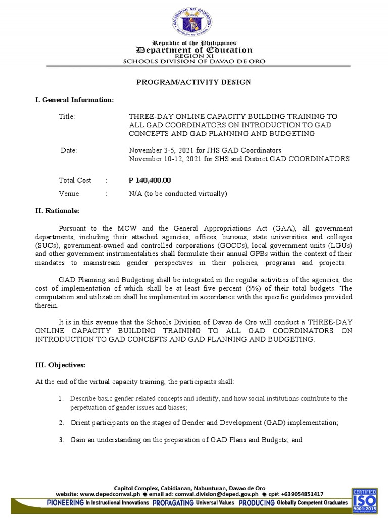 Program/Activity Design I. General Information | PDF | Gender | Gender ...