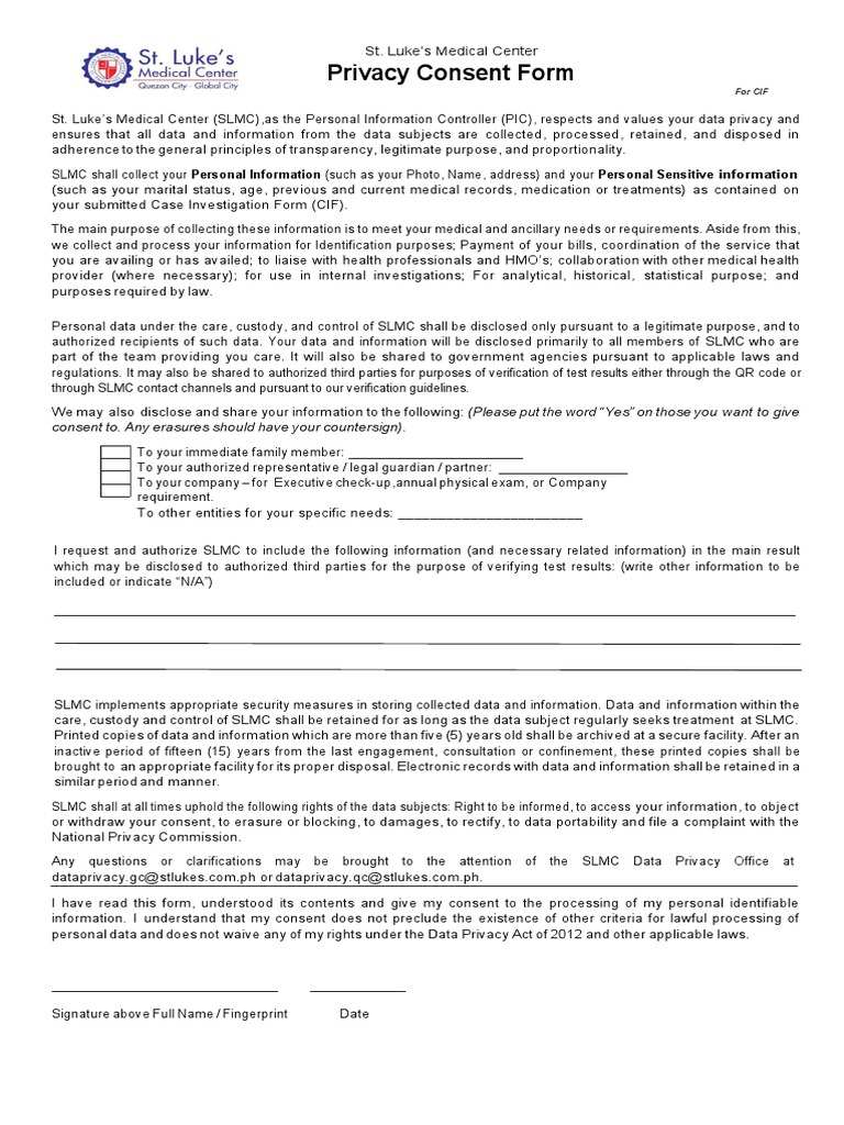 Privacy Consent Form: Personal Information (Such As Your Photo, Name ...