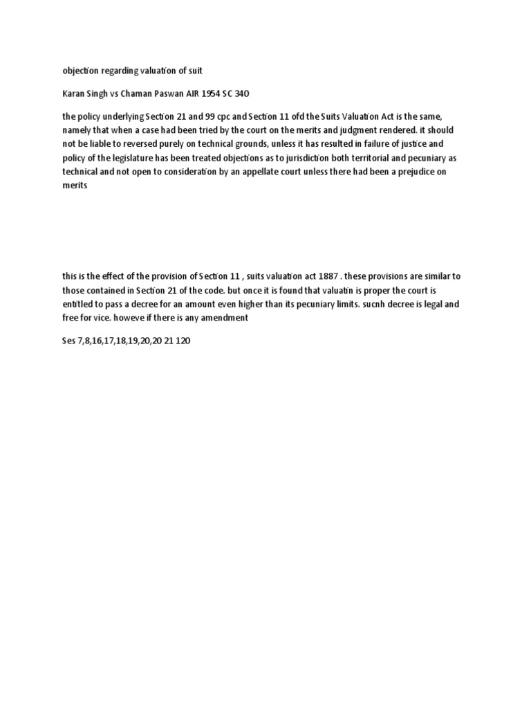 Objection Regarding Valuation of Suit | PDF | Law