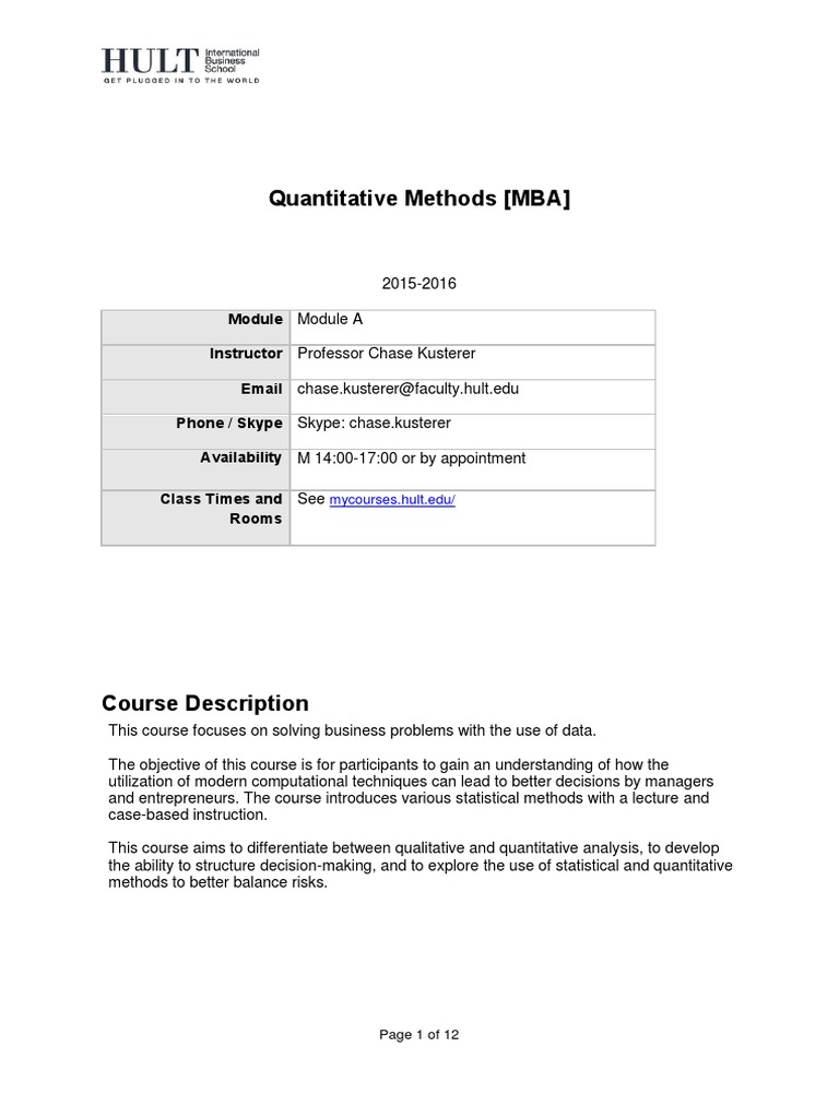 Quantitative Methods Syllabus | PDF | Statistics | Regression Analysis