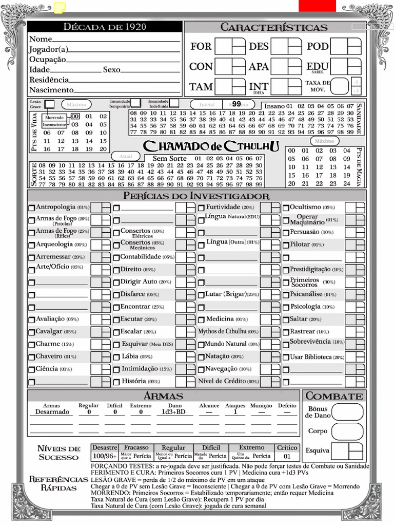 Chamado de Cthulhu - Call of Cthulhu - Ficha Editavel Automatica em ...
