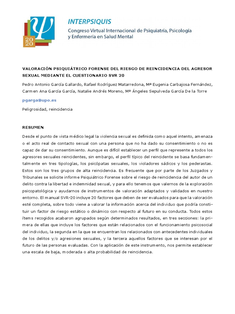SVR 20 | PDF | Violencia | Violencia sexual