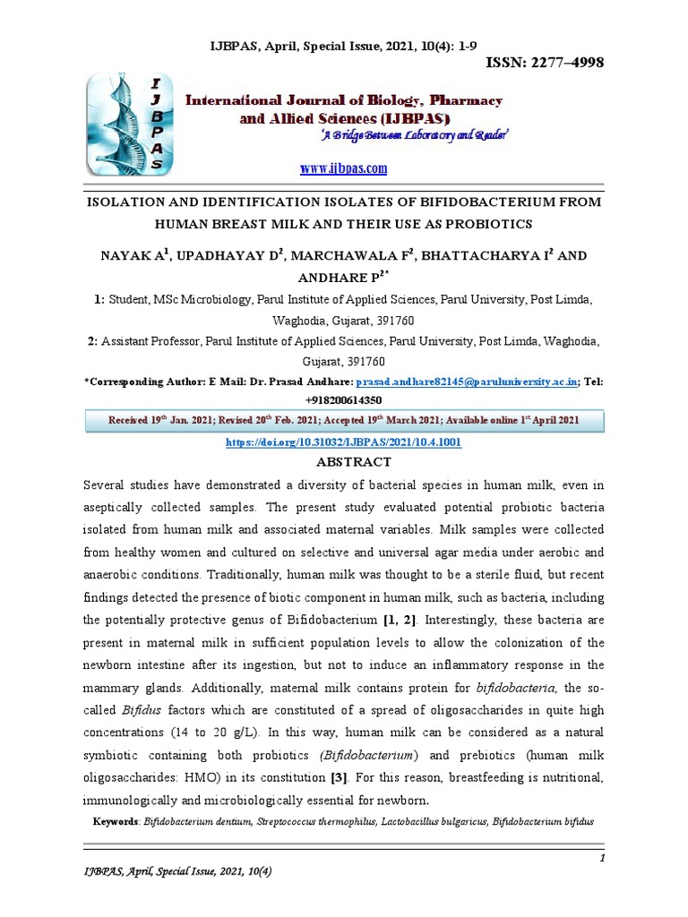 MS Ijbpas 2021 April SPCL 1001 | PDF | Probiotic | Lactobacillus