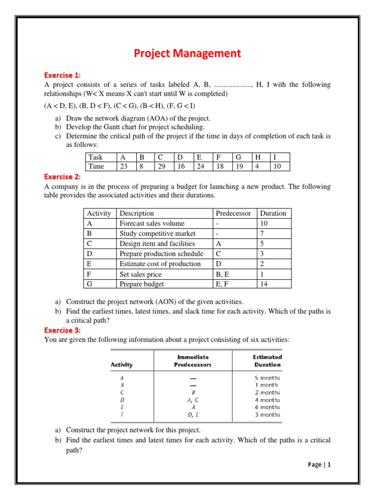 Project Management: Exercise 1 | PDF | Business | Project Management