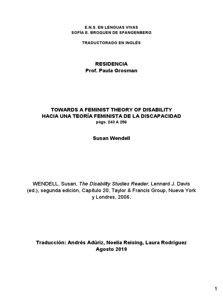 Teoría feminista de la discapacidad | PDF | Invalidez