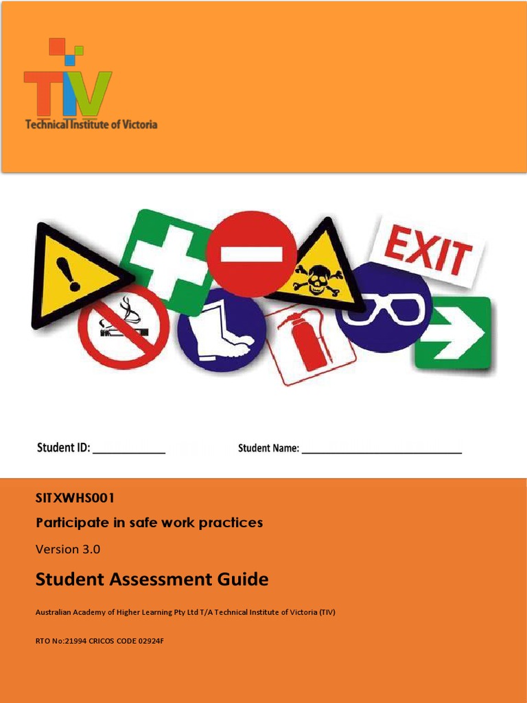 SITXWHS001 Safe Work Practices Guide | PDF | Occupational Safety And ...
