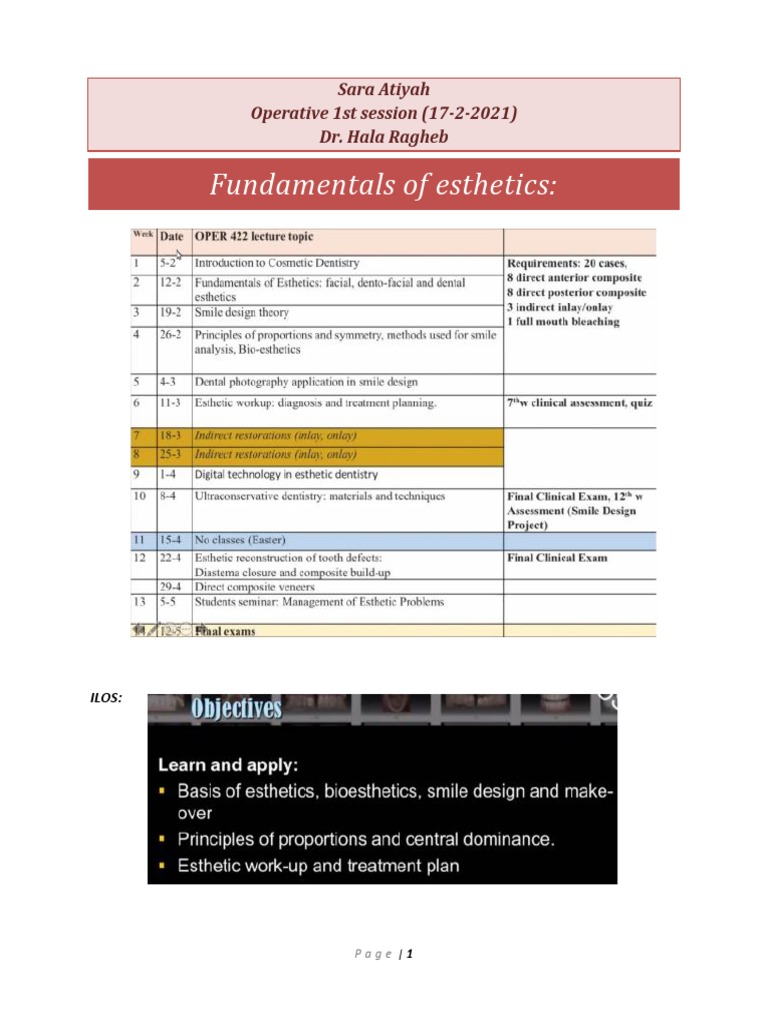 Fundamentals of Esthetics:: Sara Atiyah Operative 1st Session (17-2 ...