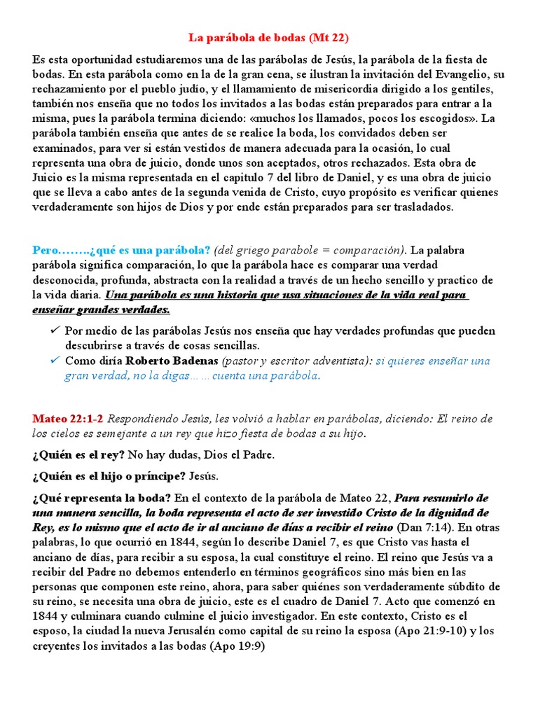 La Parábola de Bodas | PDF | Evangelio de Mateo | Jesús