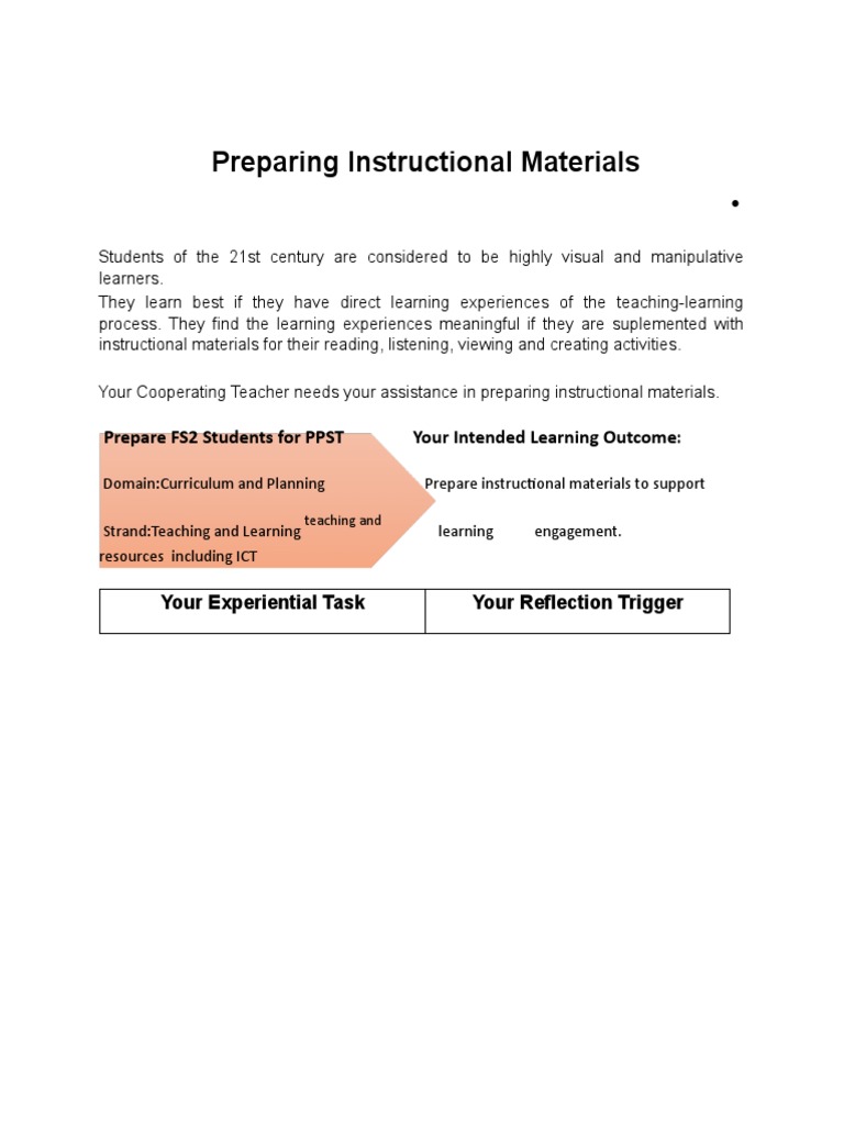 Preparing Instructional Materials: Prepare FS2 Students For PPST Your ...