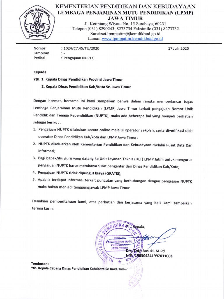 Surat Pengajuan NUPTK | PDF