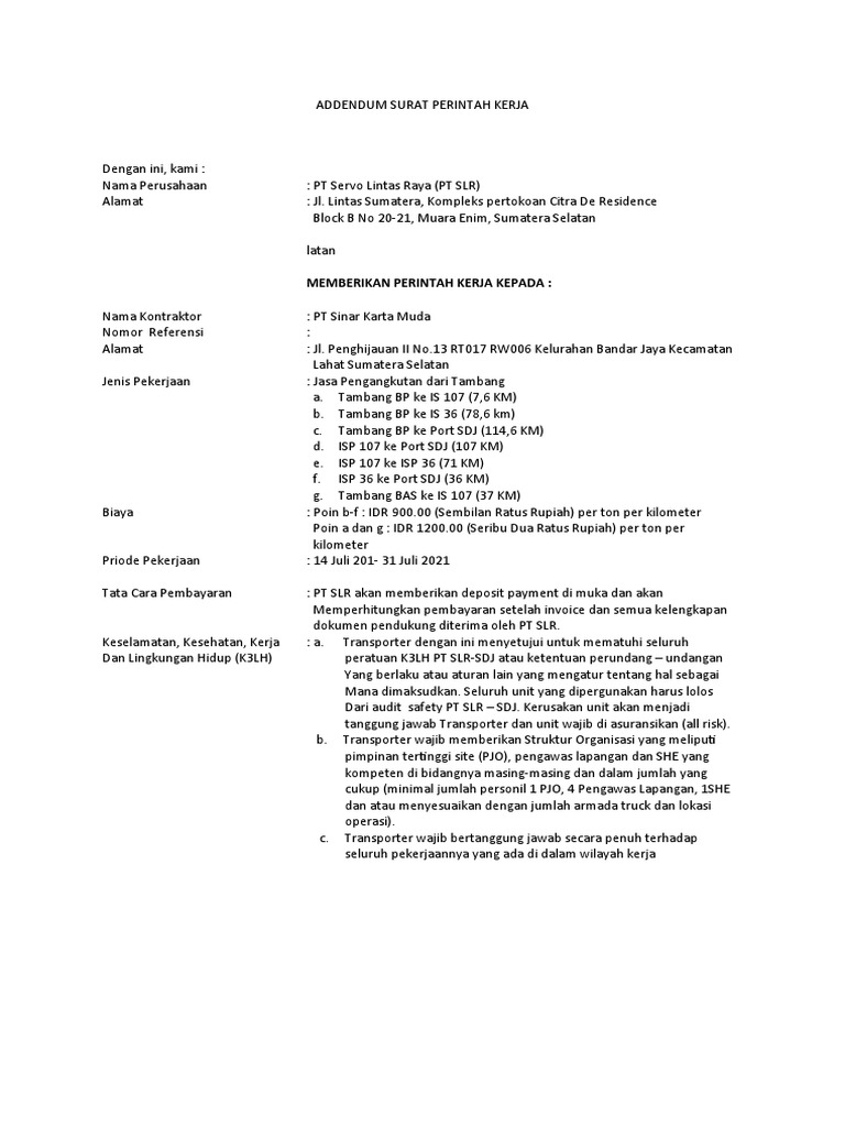Addendum Surat Perintah Kerja | PDF