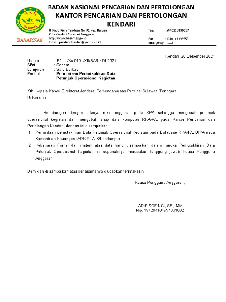 Contoh Surat Usulan Pemutakhiran Data POK | PDF