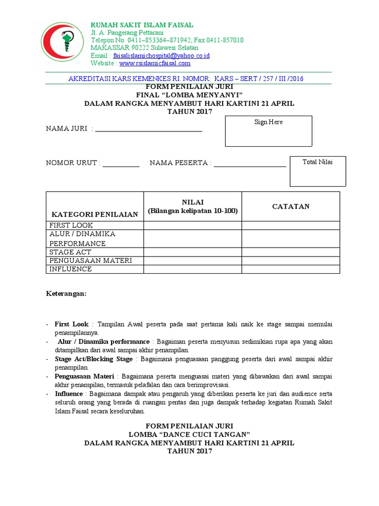 Form Penilaian Juri Lomba | PDF